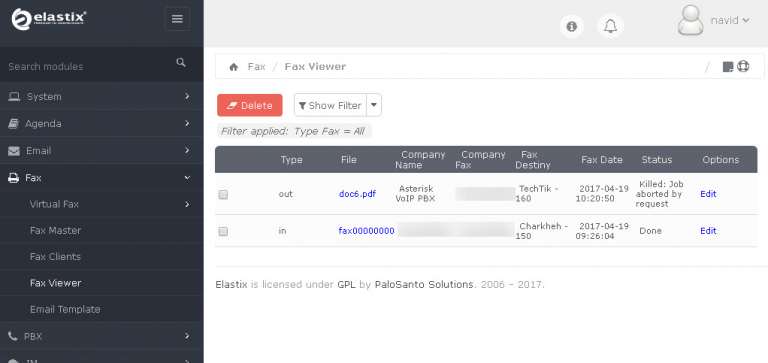 استفاده از امکان فکس Elastix از طریق سرویسِ سیپ ترانک مخابرات