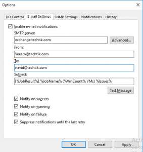 تنظیمات E-mail Notifications در Veeam backup & Replication