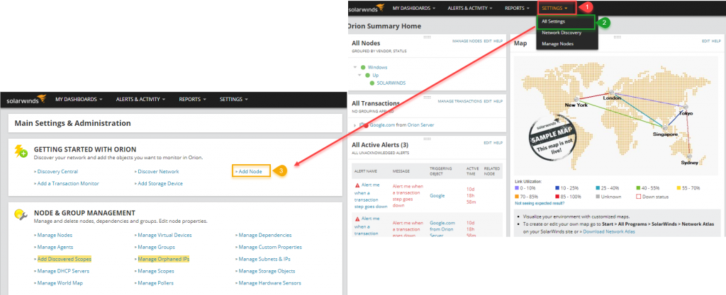 اضافه کردن Node به نرم افزار Solarwinds