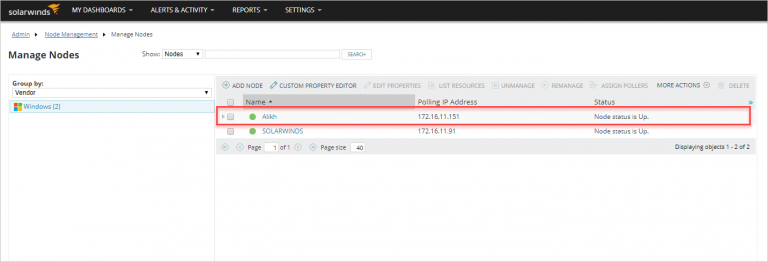 اضافه کردن Node به نرم افزار Solarwinds